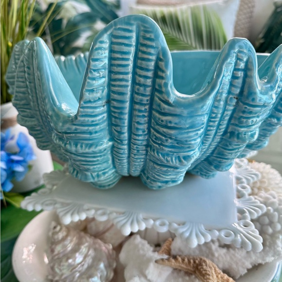 Accents | New Huge Turquoise Blue Ruffled Clam Shell Bowl | Poshmark